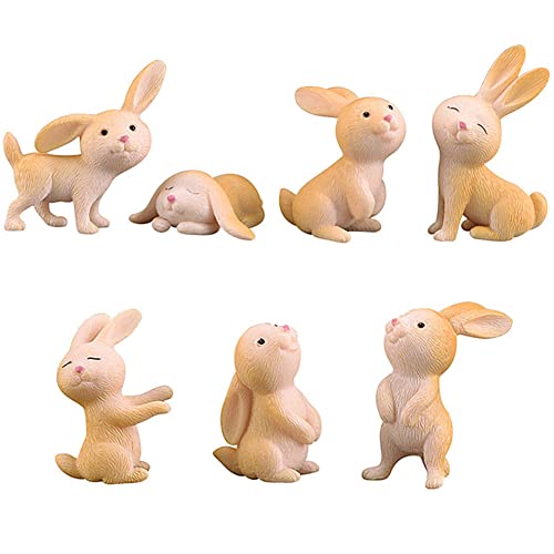 7 Pcs Rabbit Figures for Kids, Animal Toys Set Cake Toppers, Rabbit Fairy Garden Miniature Figurines Collection Playset for Christmas Birthday Gift Desk Decorations