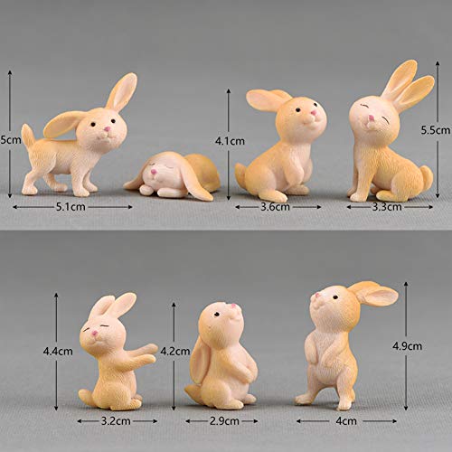 7 Pcs Rabbit Figures for Kids, Animal Toys Set Cake Toppers, Rabbit Fairy Garden Miniature Figurines Collection Playset for Christmas Birthday Gift Desk Decorations