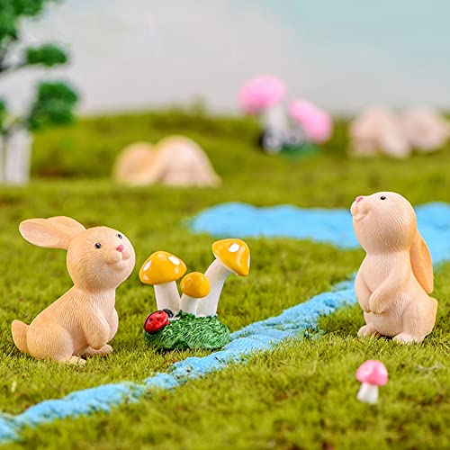 7 Pcs Rabbit Figures for Kids, Animal Toys Set Cake Toppers, Rabbit Fairy Garden Miniature Figurines Collection Playset for Christmas Birthday Gift Desk Decorations