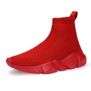 hetios kids tennis school slip-on soft knit sock shoes athletic comfortable fashion boys girls running shoes outdoor red little kid 2 m us