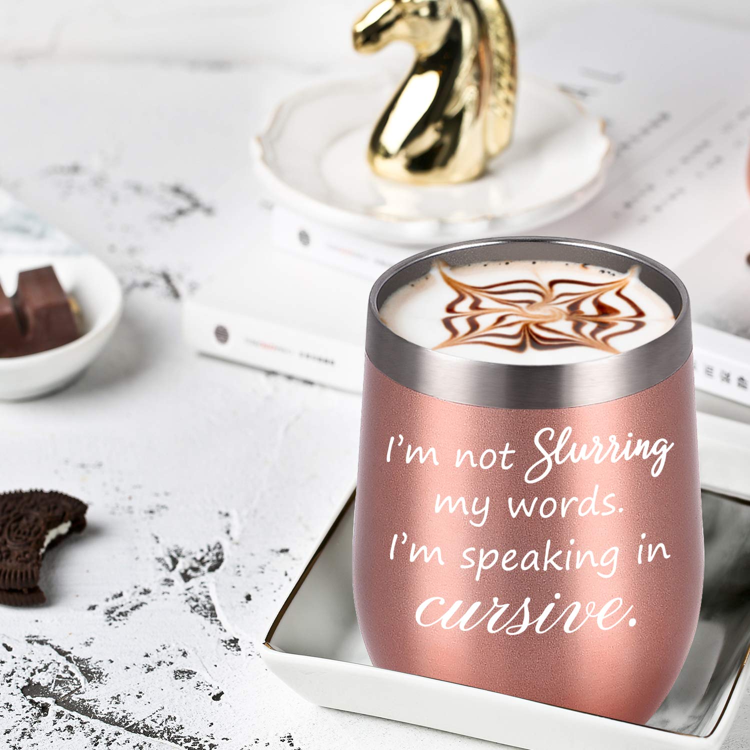 Qtencas I'm Not Slurring My Words I'm Speaking in Cursive Wine Tumbler, Funny Tumbler Ideas for Women Friends Sisters, 12 Oz Cute Insulated Stainless Steel Wine Tumbler with Lid