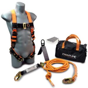 Frontline RK5PTB50 Combat™ Complete Roofers Kit with 50' Lifeline | Combat Economy Series Full Body Harness (Size: Universal) | Hinged Reusable Roof Anchor | OSHA & ANSI Compliant