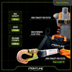 Frontline RK5PTB50 Combat™ Complete Roofers Kit with 50' Lifeline | Combat Economy Series Full Body Harness (Size: Universal) | Hinged Reusable Roof Anchor | OSHA & ANSI Compliant