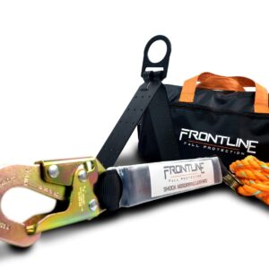 Frontline RK5PTB50 Combat™ Complete Roofers Kit with 50' Lifeline | Combat Economy Series Full Body Harness (Size: Universal) | Hinged Reusable Roof Anchor | OSHA & ANSI Compliant