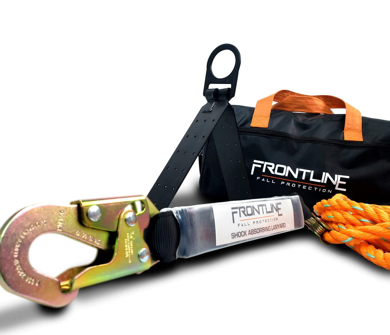 Frontline RK5PTB50 Combat™ Complete Roofers Kit with 50' Lifeline | Combat Economy Series Full Body Harness (Size: Universal) | Hinged Reusable Roof Anchor | OSHA & ANSI Compliant