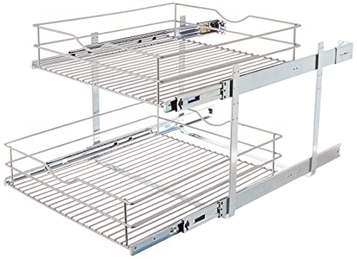 Knape & Vogt RS-DBLMUB-20-FN 20.625 in. W x 21.75 in. D x 16.25 in. H Double Tier Pull Out Cabinet Organizer, Frosted Nickel