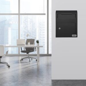 DuraBox Wall Mount Locking Drop Box, Heavy Duty Steel Mailbox for Rent Payments, Mail, Keys, Cash, Checks - Safe Storage Dropbox for After Hours Deposits W500 (Black)