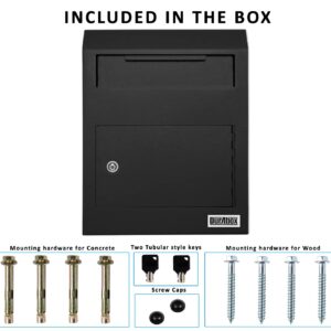 DuraBox Wall Mount Locking Drop Box, Heavy Duty Steel Mailbox for Rent Payments, Mail, Keys, Cash, Checks - Safe Storage Dropbox for After Hours Deposits W500 (Black)