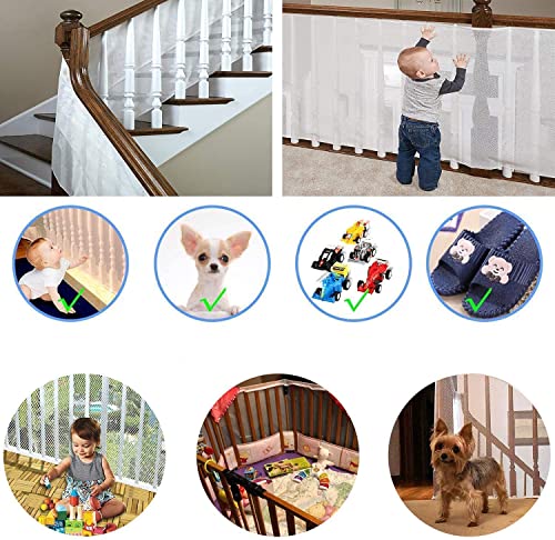 Child Safety Net, Durable Banister Guard for Baby Safety Stairs Railing Balcony Cribs, Banister Stair Mesh Baby Proofing, Easy to Install Stair Netting for Kids, Pets, Toys - (10ft Lx2.5ft H) White