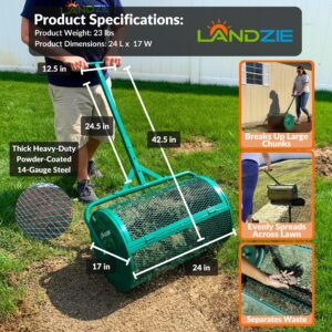 Landzie 24 Inch Wide 16 Inch Diameter Metal Mesh Basket Lawn and Garden Rolling Yard Soil, Peat Moss, Manure, and Compost Topdressing Push Spreader