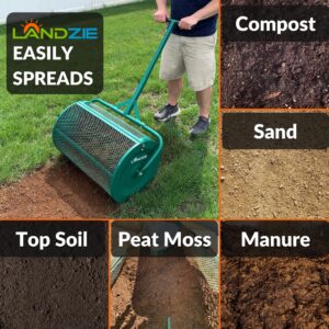 Landzie 24 Inch Wide 16 Inch Diameter Metal Mesh Basket Lawn and Garden Rolling Yard Soil, Peat Moss, Manure, and Compost Topdressing Push Spreader