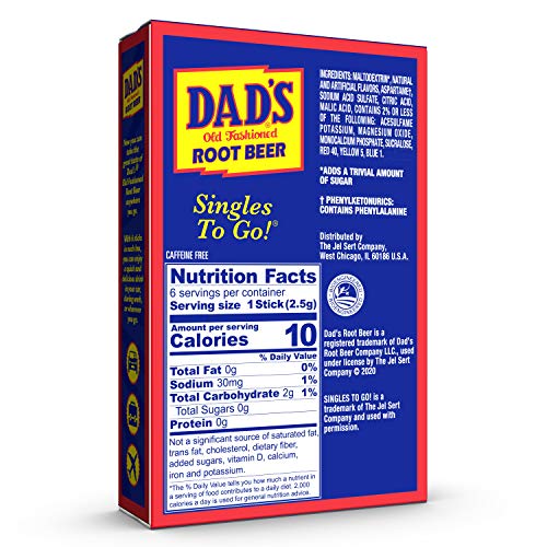 Dad's Old Fashioned Root Beer Singles To Go Sugar Free Powder Drink Mix 6 Sticks Per Box, 12 Boxes (72 Total Sticks)