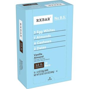 rxbar protein bars, protein snack, snack bars, vanilla almond, 22oz box (12 bars)