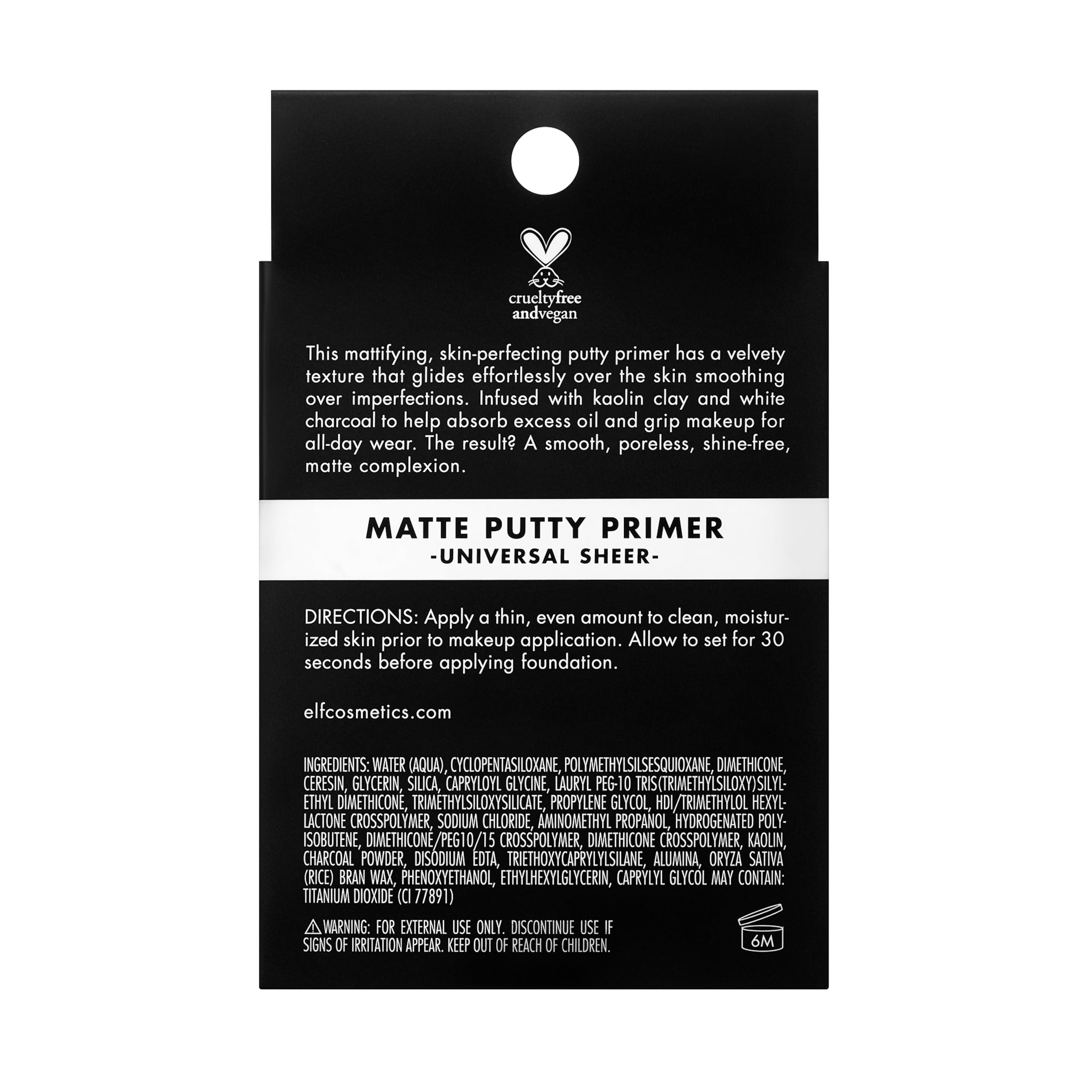 e.l.f., Matte Putty Primer, Skin Perfecting, Lightweight, Oil-free formula, Mattifies, Absorbs Excess Oil, Fills in Pores and Fine Lines, Soft, Matte Finish, All-Day Wear, 0.74 Oz