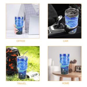 Dee duoduo 30 oz Tumbler Double Wall Stainless Steel Vacuum Insulated Coffee Cup with Splash-Proof Lid, 2 Metal Straws and Brush, Travel Mug for Home Office School (Starry Night-Gogh)