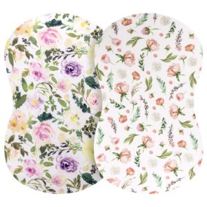 pobibaby - 2 pack premium bassinet sheets for standard bassinets - ultra-soft premium knit, stylish floral pattern, safe and snug for baby (allure)