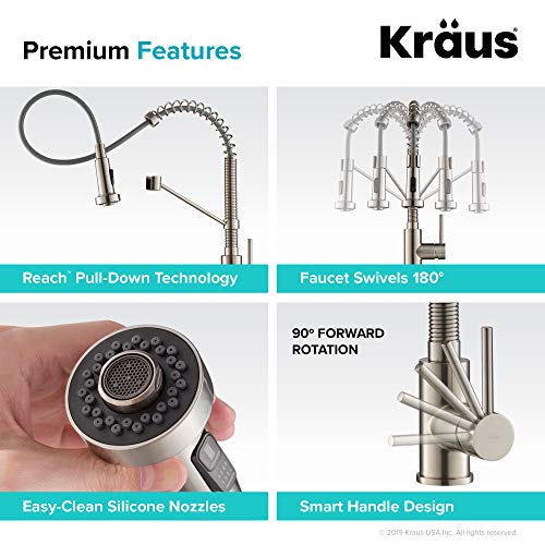 Kraus KPF-1610SFS Bolden 18-Inch Commercial Kitchen Faucet with Dual Function Pull-Down Sprayhead in all-Brite Finish, Spot Free Stainless Steel