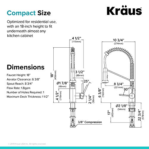 Kraus KPF-1610SFS Bolden 18-Inch Commercial Kitchen Faucet with Dual Function Pull-Down Sprayhead in all-Brite Finish, Spot Free Stainless Steel