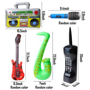 WATINC 5Pcs Inflatable Rock Star Party Favor, Inflatable Boom Box Mobile Phone Guitar Party Props for 80's 90's Party Decorations, Rock and Roll Party Favors Supplies, Christmas Birthday Party Gifts