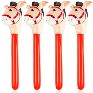 4 pieces inflatable stick horse inflatable horsehead stick balloon for theme birthday party decoration supply, 37 inches