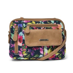 multisac zippy triple compartment crossbody bag, wildflower/hazelnut