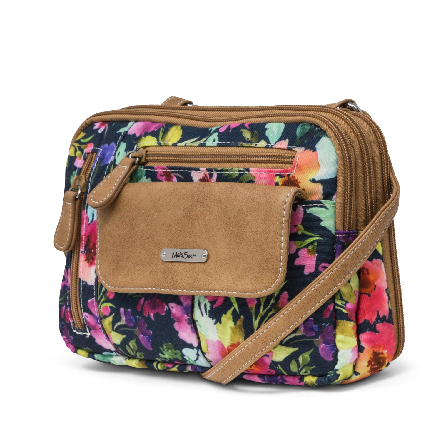 MultiSac Zippy Triple Compartment Crossbody Bag, Wildflower/Hazelnut