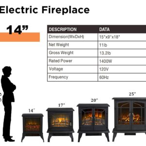 Top Space 18" Electric Fireplace Freestanding