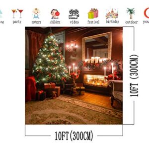 AIIKES 10x10FT Christmas Tree Backdrops Indoor Fireplace Photography Background Xmas Gifts Wood Floor Photo Backdrops Party Home Decoration Photo Booth Studio Props 11-777