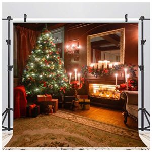 AIIKES 10x10FT Christmas Tree Backdrops Indoor Fireplace Photography Background Xmas Gifts Wood Floor Photo Backdrops Party Home Decoration Photo Booth Studio Props 11-777