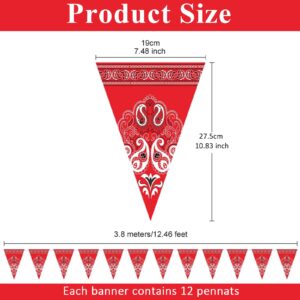 6 Pack Western Cowboy Party Decorations Bandana Pennant Banner Western Cowboy Wild West Red Pennant Banner for Western Party Supplies 12.46 x 6 ft