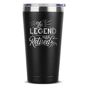 sodilly retirement themed tumbler mug - humorous gift for former colleagues - retirement travel mug - legend has retired mug - stainless steel tumbler - legend has retired glass - 16 oz black tumbler