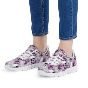 Mumeson Women Floral Skull Print Low Top Lightweight Running Shoes Air Mesh Girls Go Easy Walking Comfy Sneakers US7