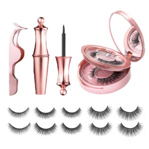 [5 pairs] magnetic eyelashes and eyeliner kit, lanvier reusable 3d magnetic false lashes extension no glue needed - black