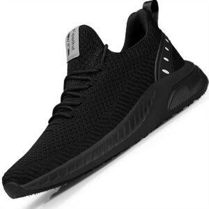 feethit mens slip on walking shoes blade tennis shoes non slip running shoes lightweight workout shoes breathable mesh fashion sneakers all black size 9