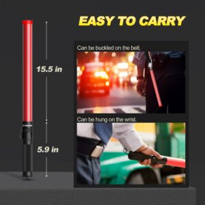 E-riding 2 Pack Traffic Wand, 21 Inch Traffic Control Wand with 2 Flashing Modes & Side Clip, Red LED Safety Baton for Traffic Control, Parking, Aircraft, Car Directing