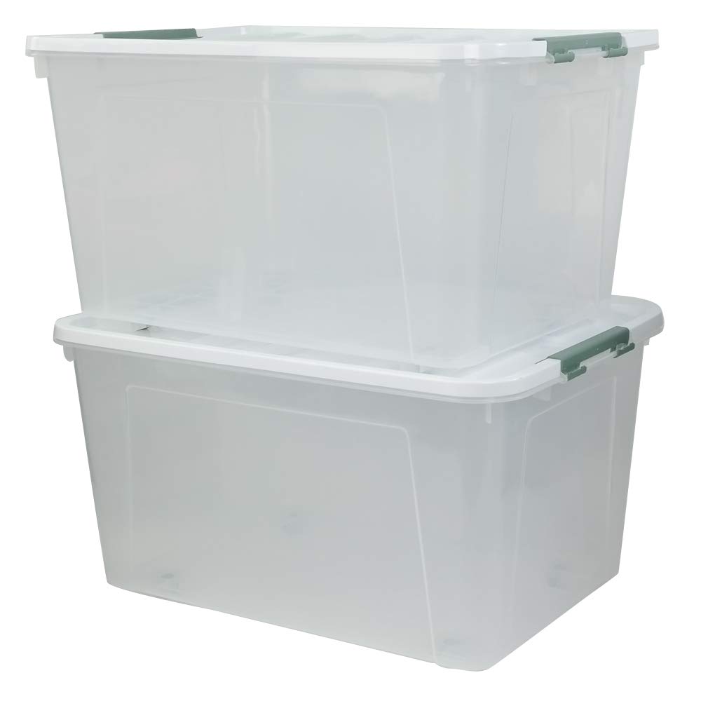 Saedy 85 Quart Plastic Storage Bins with Lids and Wheels, Large Plastic Box, Set of 2