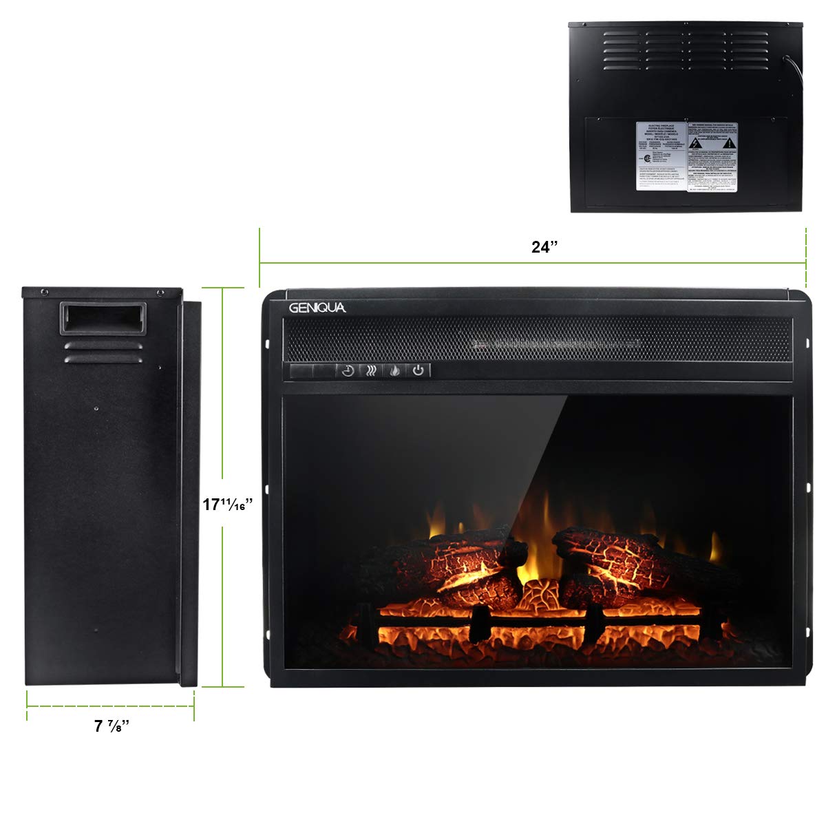 24" Wall Insert 1400W Electric Fireplace Heat w/Remote LED Flame Timer Heater