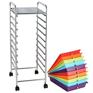 Happygrill 10-Drawer Rolling Storage Cart Utility Trolley Organizer Cart for Home Office School Scrapbook Paper Organizer with Shelf