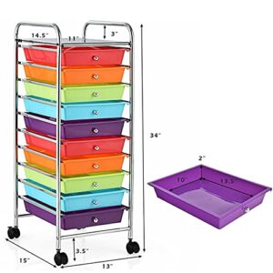 Happygrill 10-Drawer Rolling Storage Cart Utility Trolley Organizer Cart for Home Office School Scrapbook Paper Organizer with Shelf