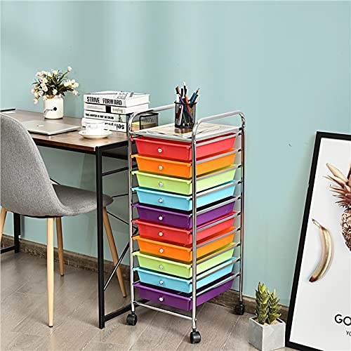 Happygrill 10-Drawer Rolling Storage Cart Utility Trolley Organizer Cart for Home Office School Scrapbook Paper Organizer with Shelf