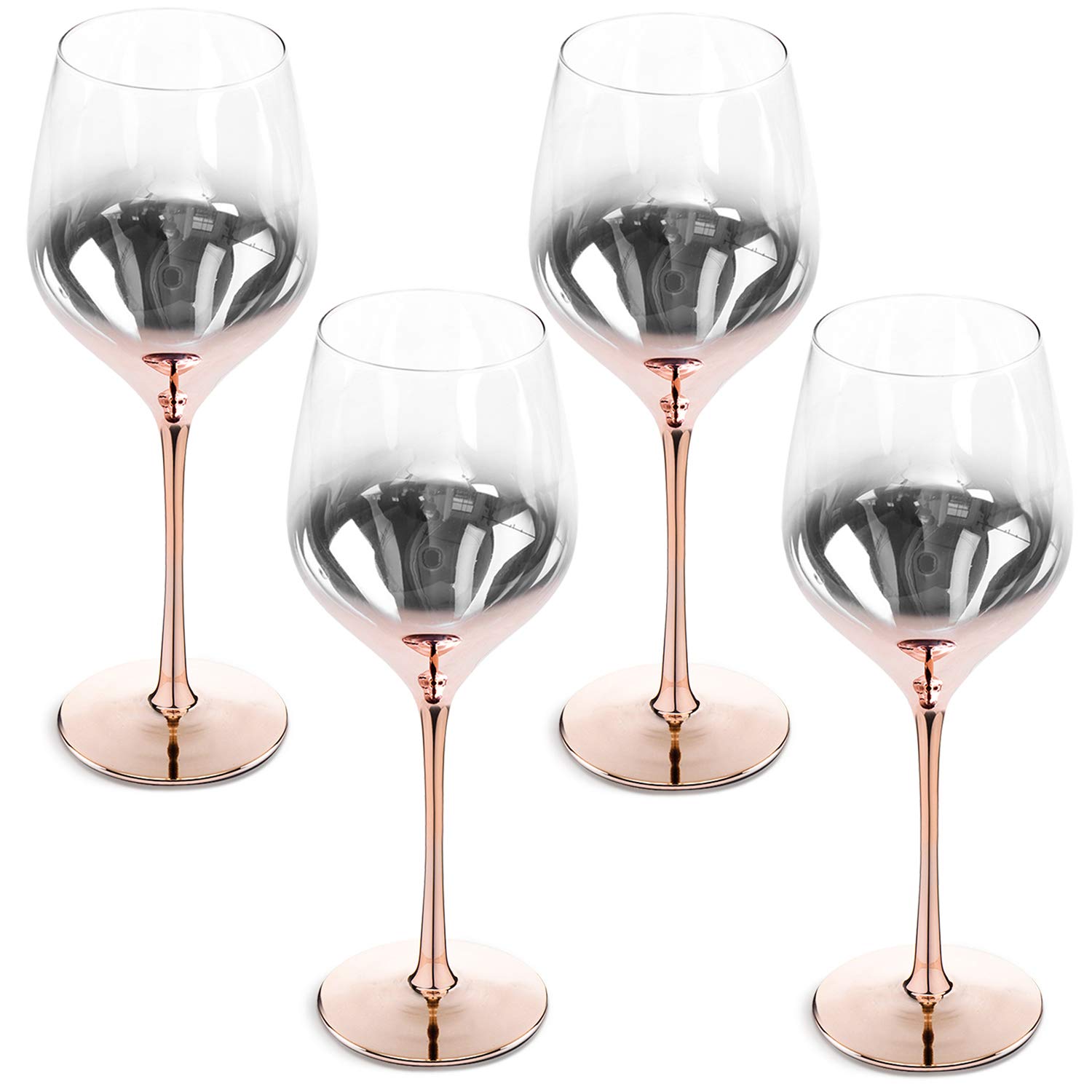 MyGift White Wine Glasses Set of 4, Ombre Rose Gold Colored Wine Glasses Stemware