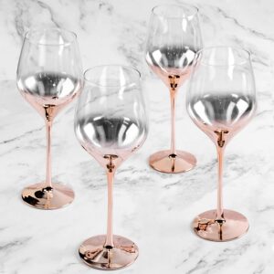 MyGift White Wine Glasses Set of 4, Ombre Rose Gold Colored Wine Glasses Stemware