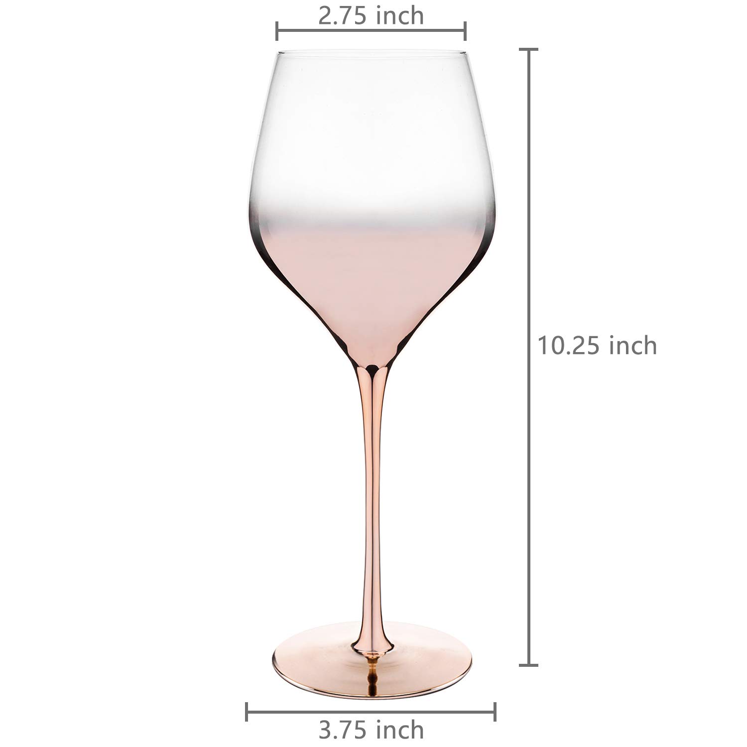 MyGift White Wine Glasses Set of 4, Ombre Rose Gold Colored Wine Glasses Stemware