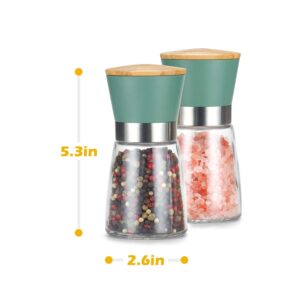 VUCCHINI Salt and Pepper Grinder Set Bamboo Lid- Adjustable Coarse Salt and Pepper Mills - Refillable Ceramic Burr Kitchen Gift Manual Salt Pepper Shakers Green