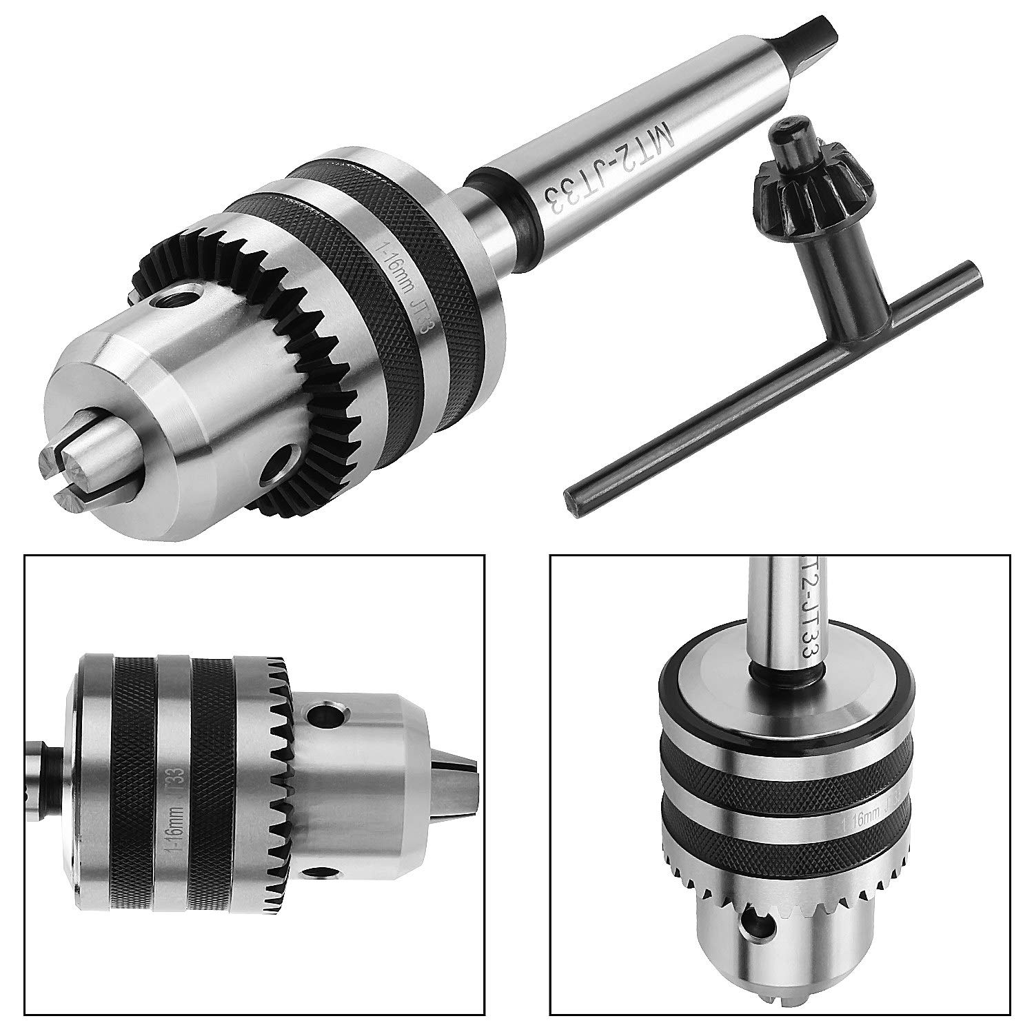 Acrux7 1/32"- 5/8" MT2 Drill Chuck for Lathe, JT33 Drill Chuck with Morse Taper 2 Arbor & Chuck Key