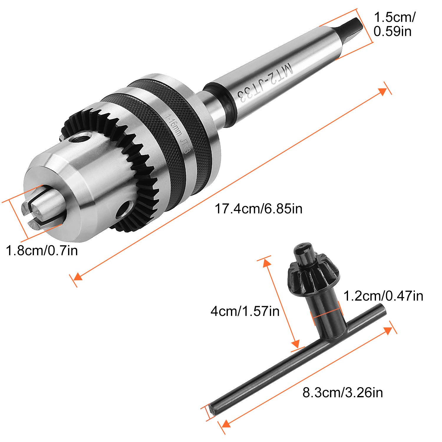 Acrux7 1/32"- 5/8" MT2 Drill Chuck for Lathe, JT33 Drill Chuck with Morse Taper 2 Arbor & Chuck Key