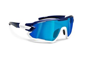 bertoni sport sunglasses cycling mtb running ski golf sport sunglasses cycling mtb running ski golf removable sport prescription carrier included mod. quasar (blue-white/blue mirror)