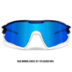 Bertoni Sport Sunglasses Cycling MTB Running Ski Golf Sport Sunglasses Cycling MTB Running Ski Golf Removable Sport Prescription Carrier Included mod. QUASAR (Blue-White/Blue Mirror)