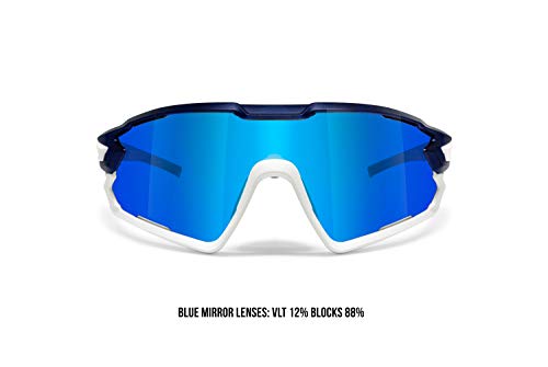 Bertoni Sport Sunglasses Cycling MTB Running Ski Golf Sport Sunglasses Cycling MTB Running Ski Golf Removable Sport Prescription Carrier Included mod. QUASAR (Blue-White/Blue Mirror)