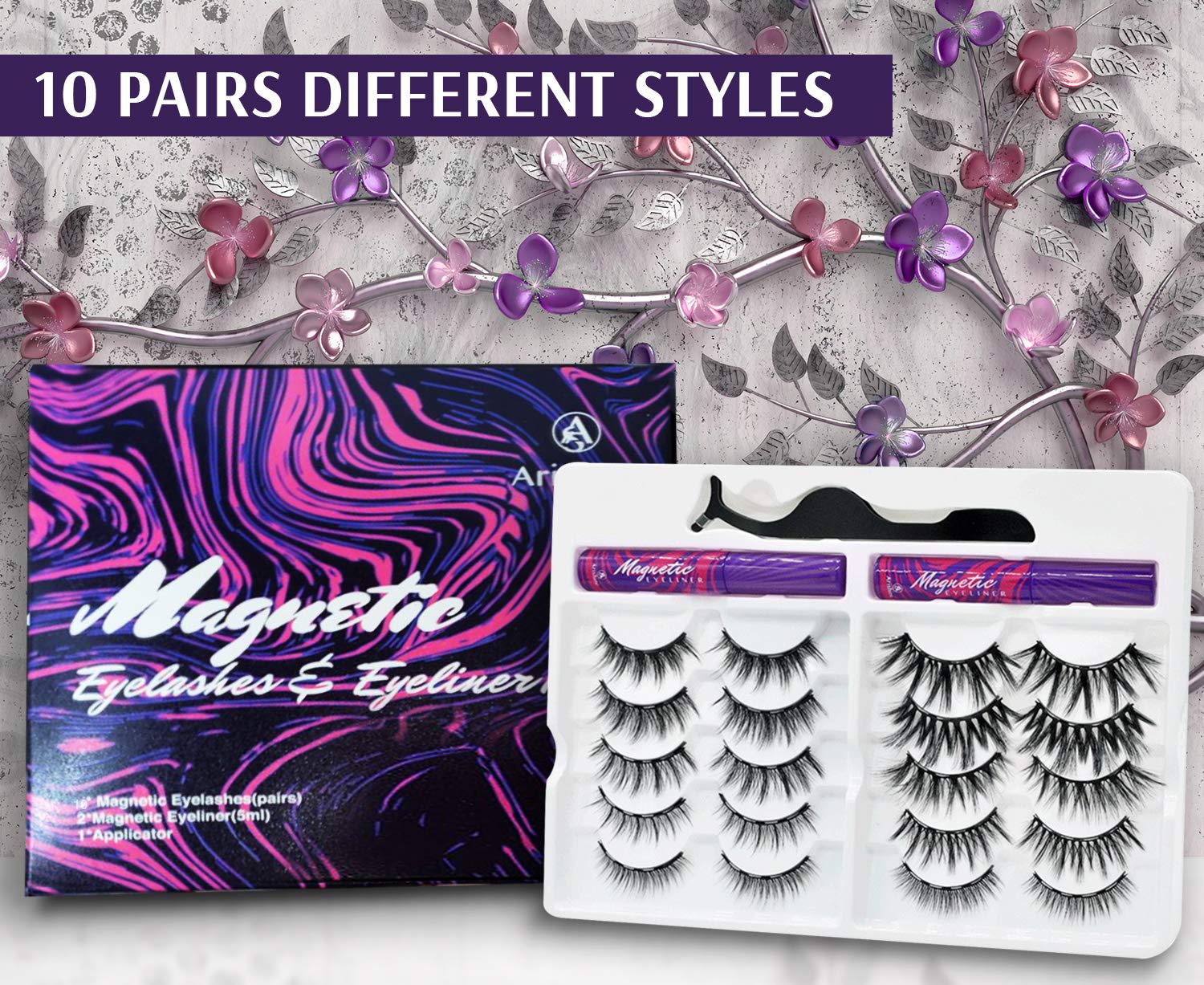 Arishine 3D 5D Magnetic Eyelashes Kit Magnetic Eyeliner For Use with Magnetic False Lashes Natural Look-No Glue Needed